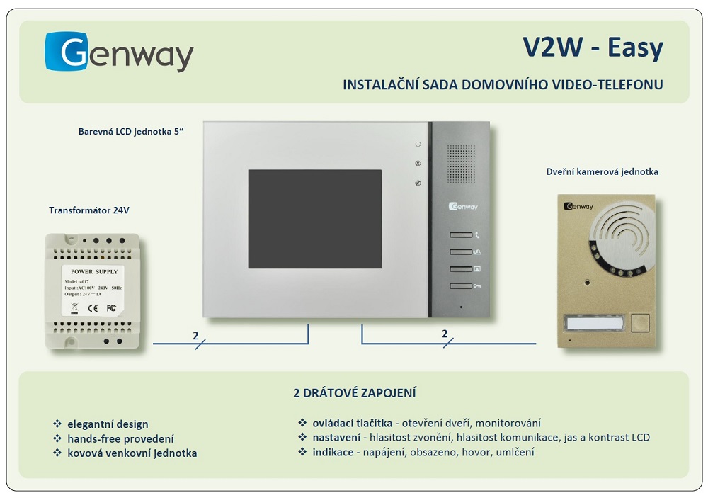 GENWAY V2W - EASY - sada 2 drátového videotelefonu | VARNET