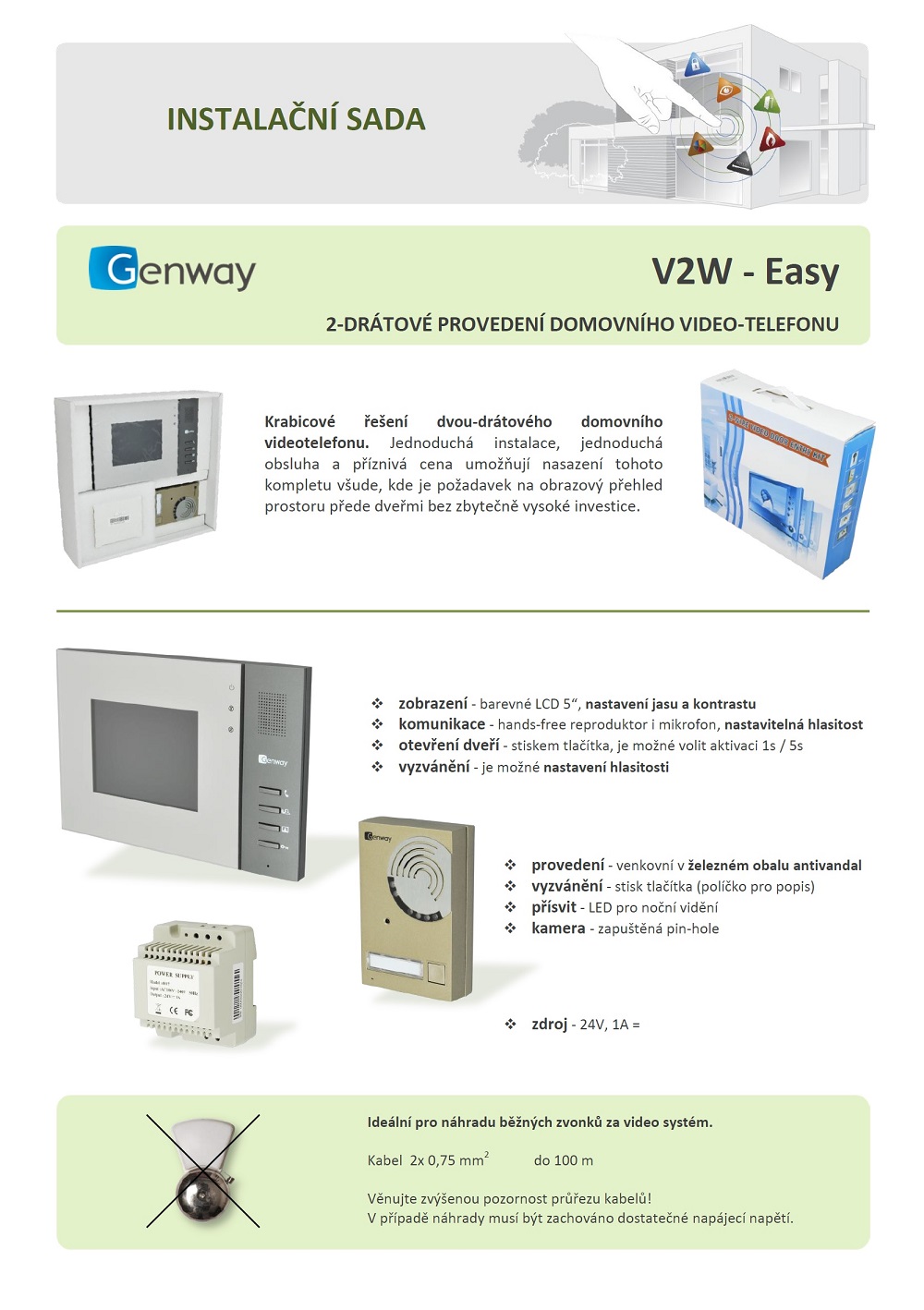 GENWAY V2W - EASY - sada 2 drátového videotelefonu | VARNET